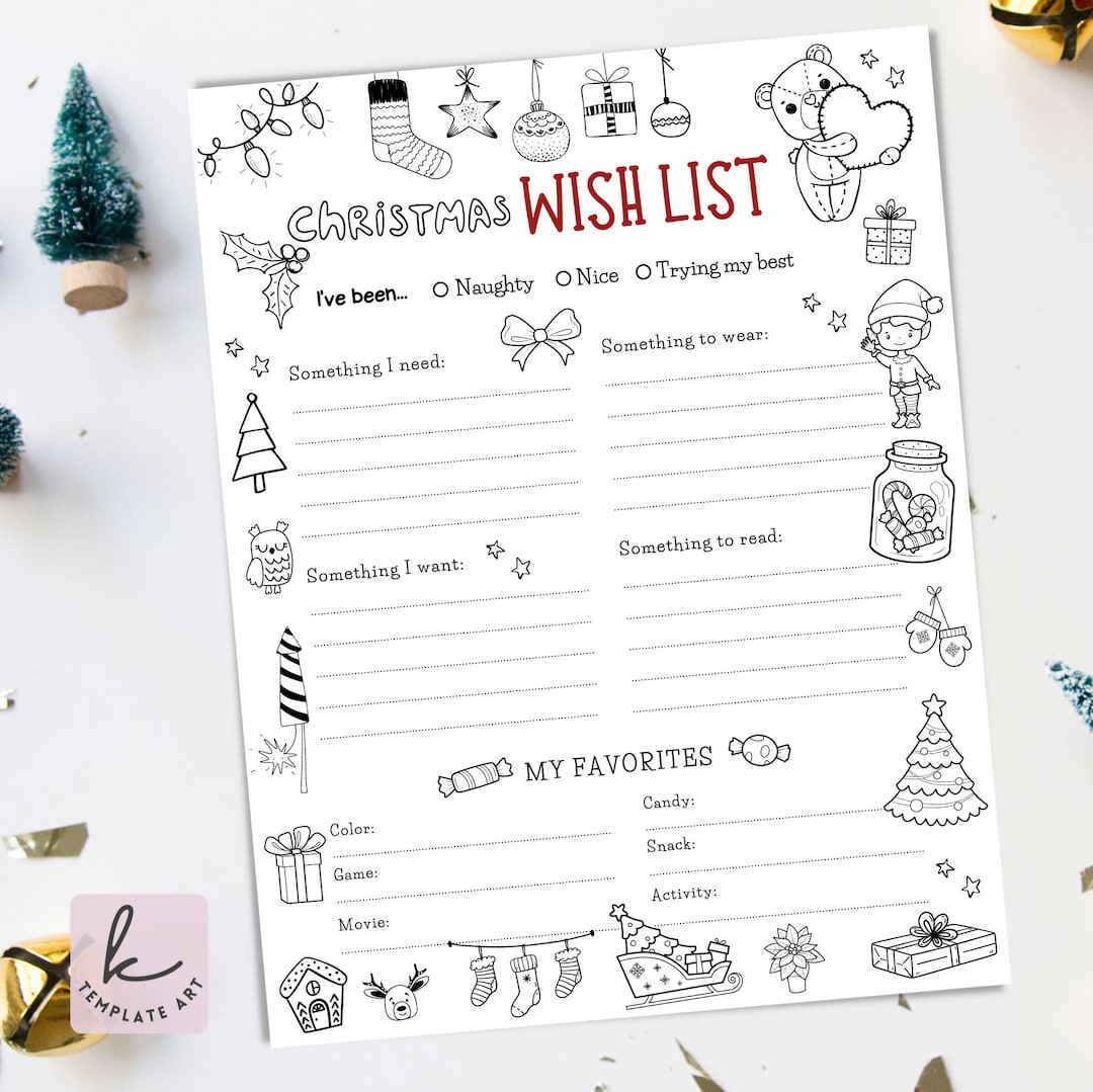 Kids Christmas Coloring Wish List Printable Gift Wish List Jpg Children ...