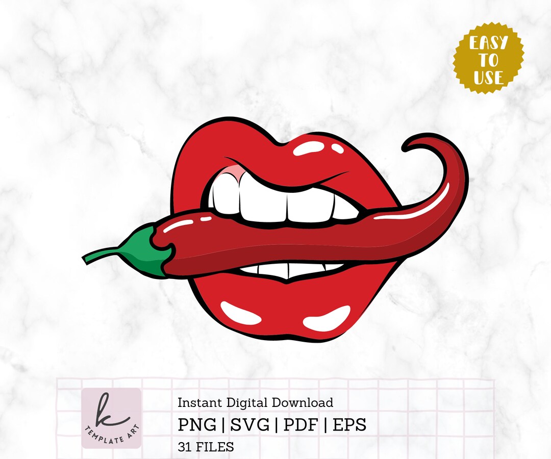Biting a Chilli Illustration Svg for Craft Art, Hot Red Pepper, Layered ...