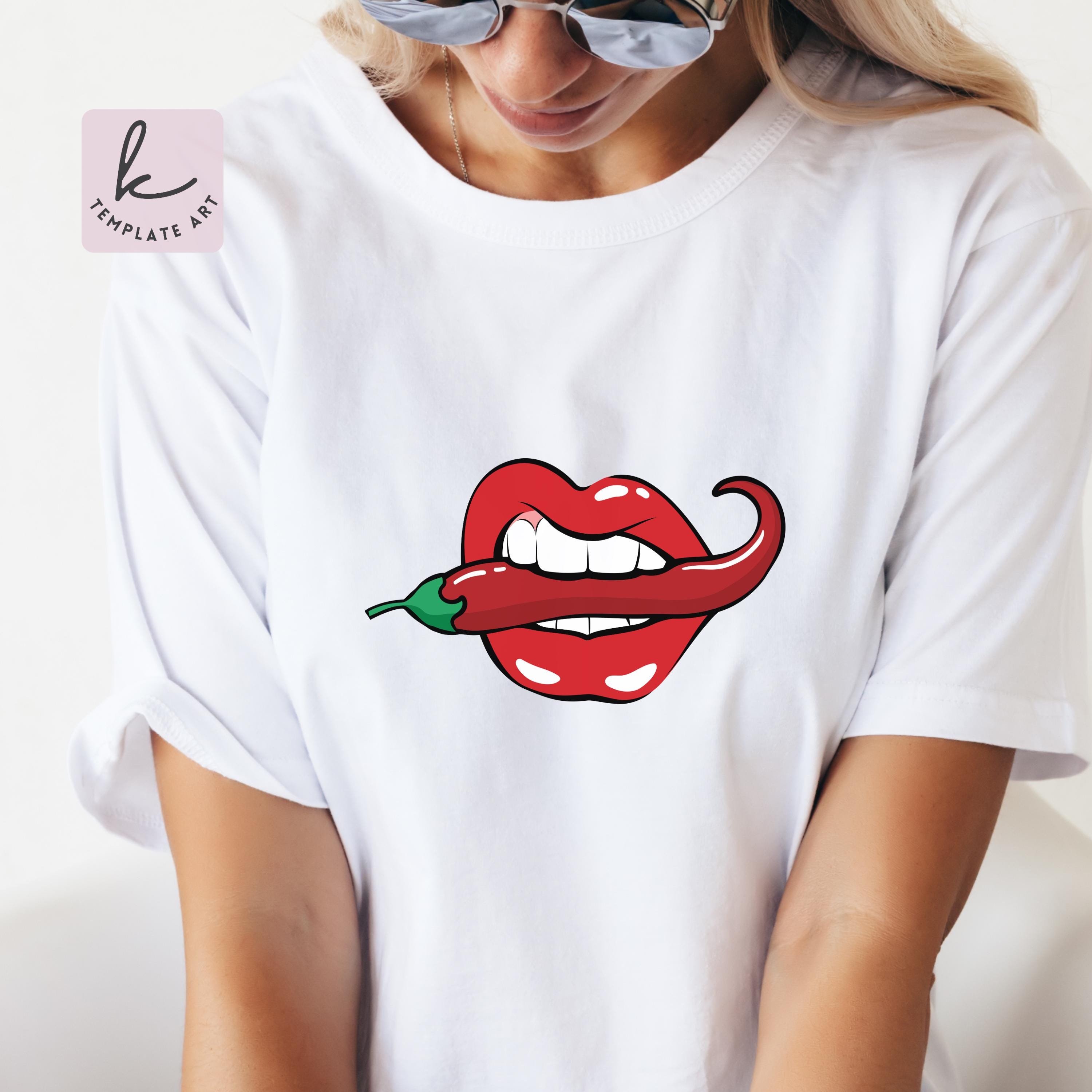 Biting Chilli Lips Illustration SVG, Funny Shirt Design (digital ...