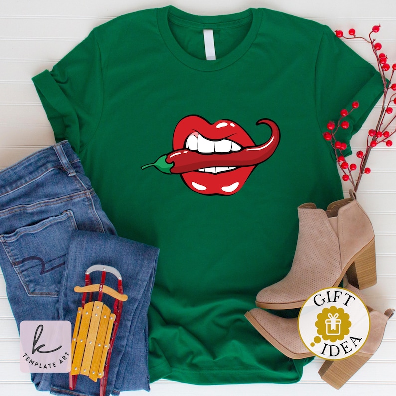 Biting Chilli Lips Illustration SVG, Funny Shirt Design (digital ...