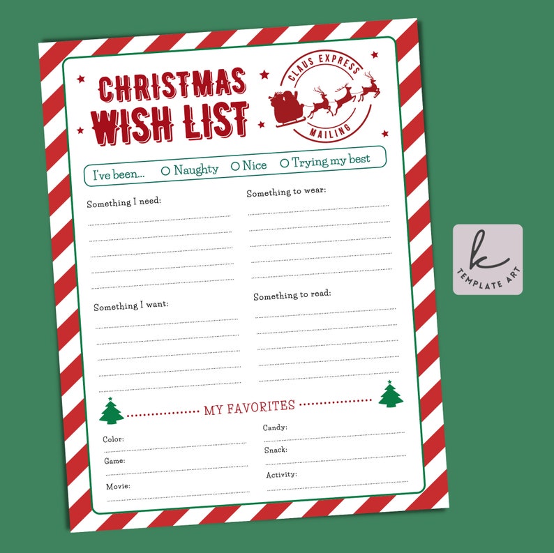 Children's X-mas Wish List Png, Kids Christmas Wish List, Printable ...