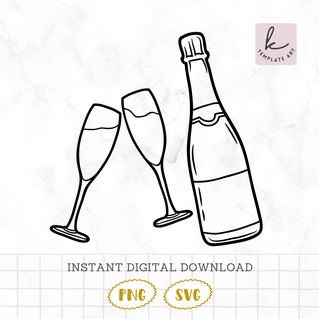 Paquete de champán y copas tintineando, clipart de champán, svg de ...