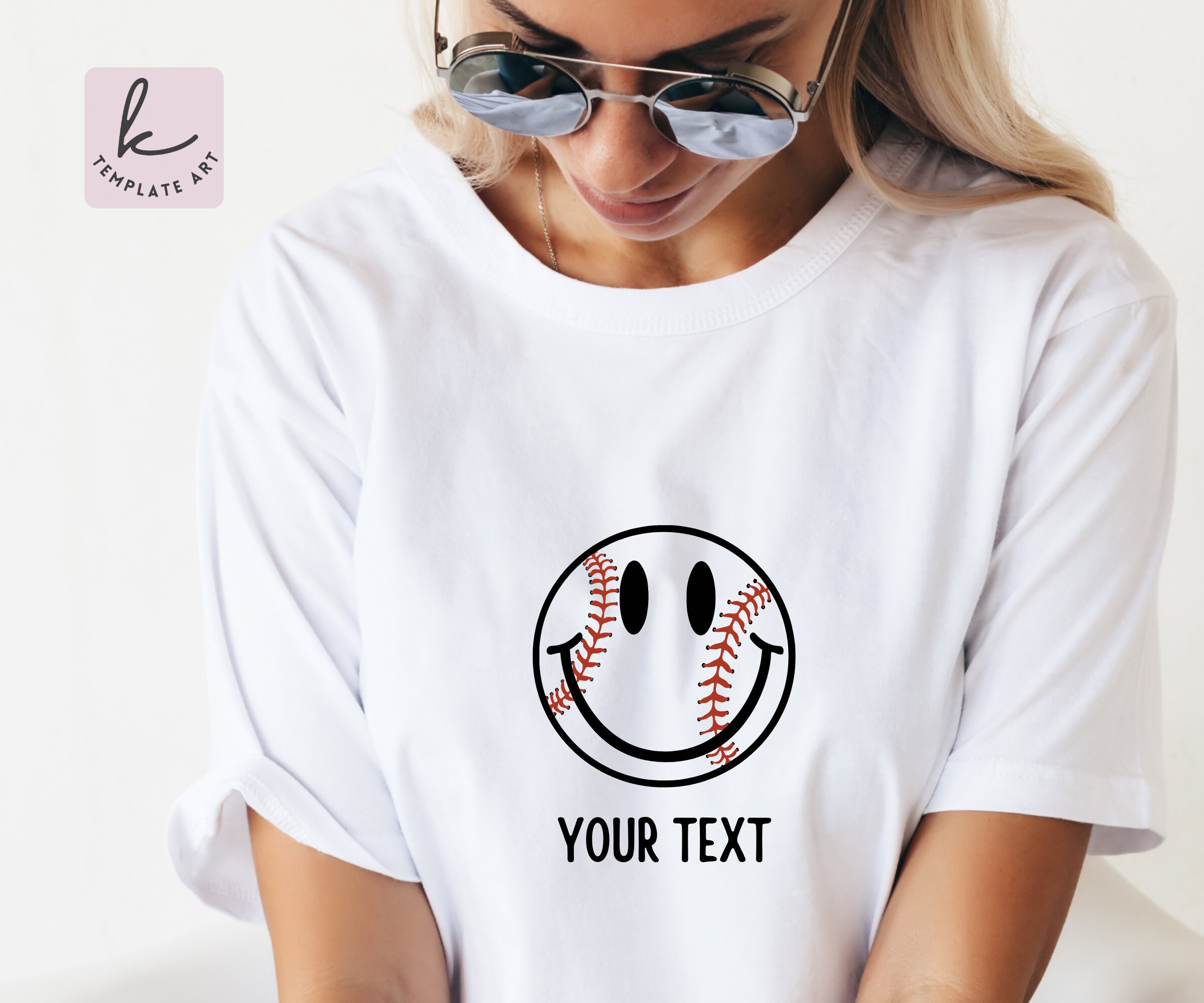 Retro Baseball Smiley Face SVG and PNG Layered Files, Baseball Smiley ...