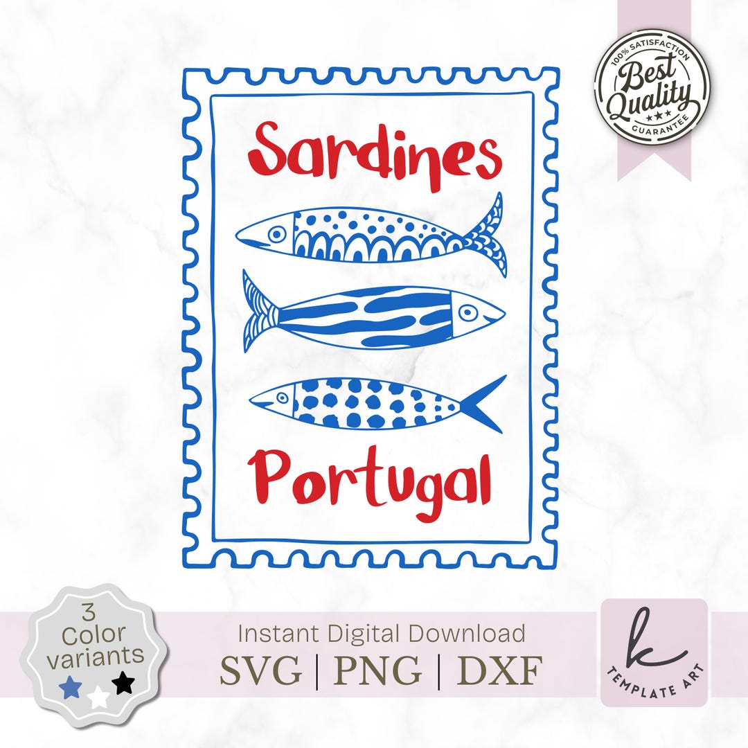 Vintage Portugal Sardines Postage Stamp SVG, Cute Fish Clipart, Sardine ...