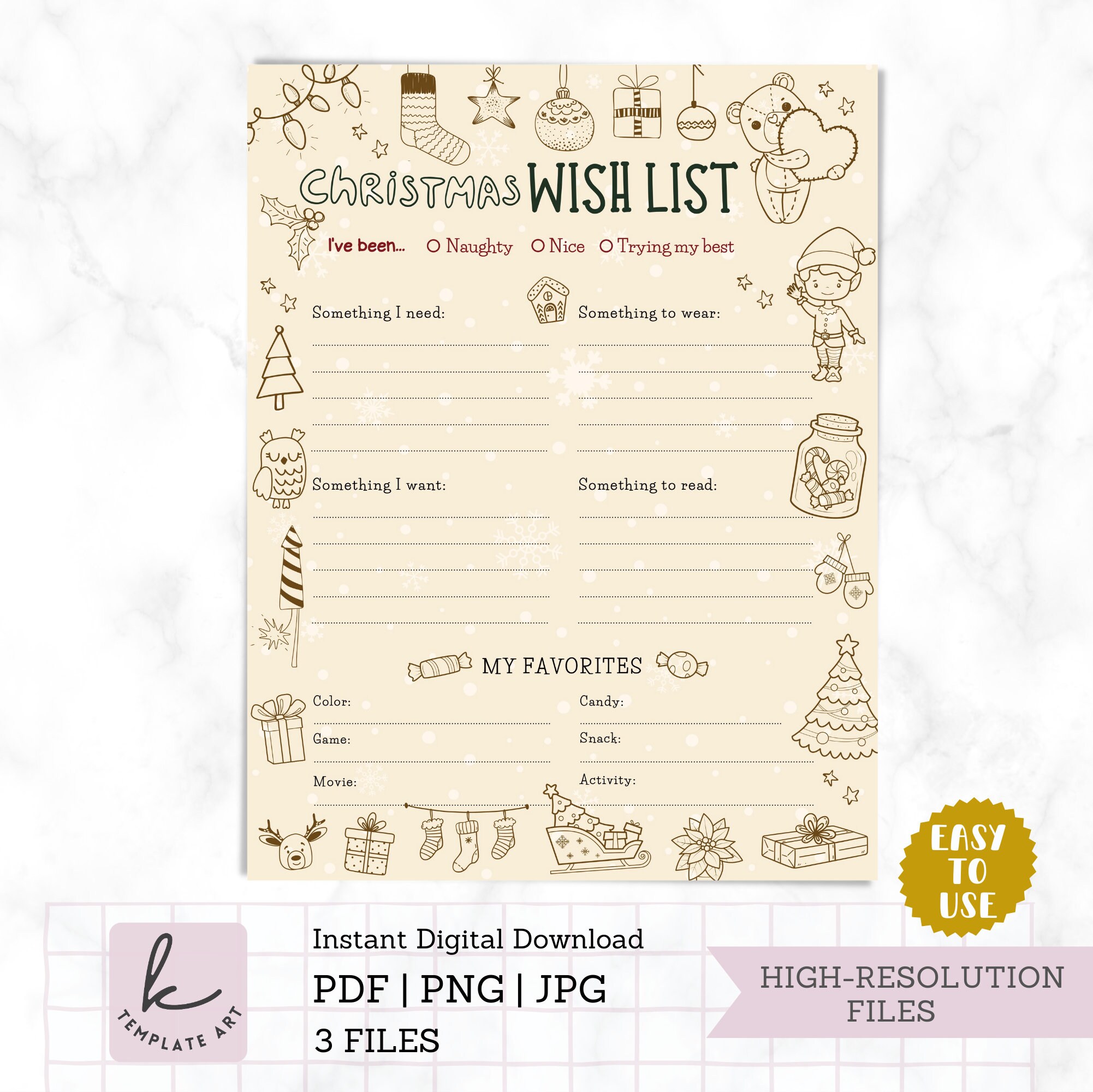 Christmas Wish List for Teen Png, Holidays Elf Wish List Jpg, Cream ...