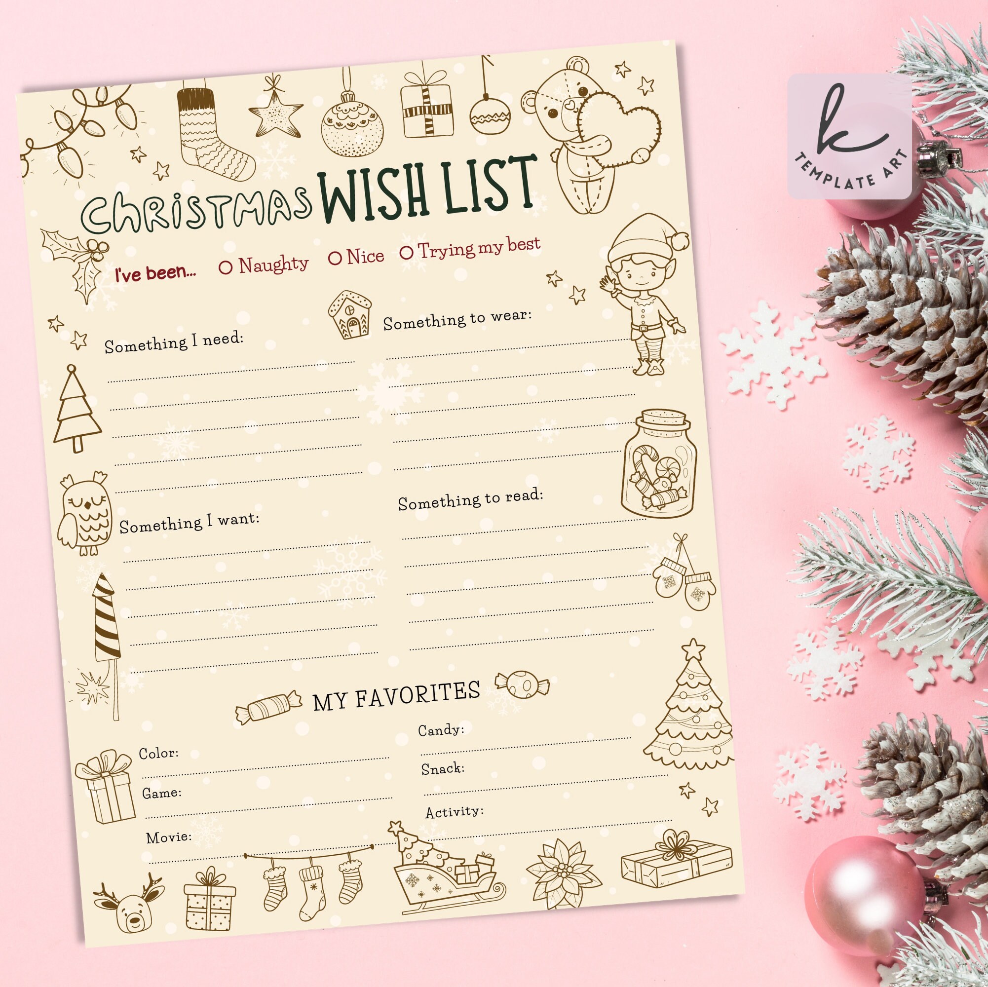 Christmas Wish List for Teen Png, Holidays Elf Wish List Jpg, Cream ...