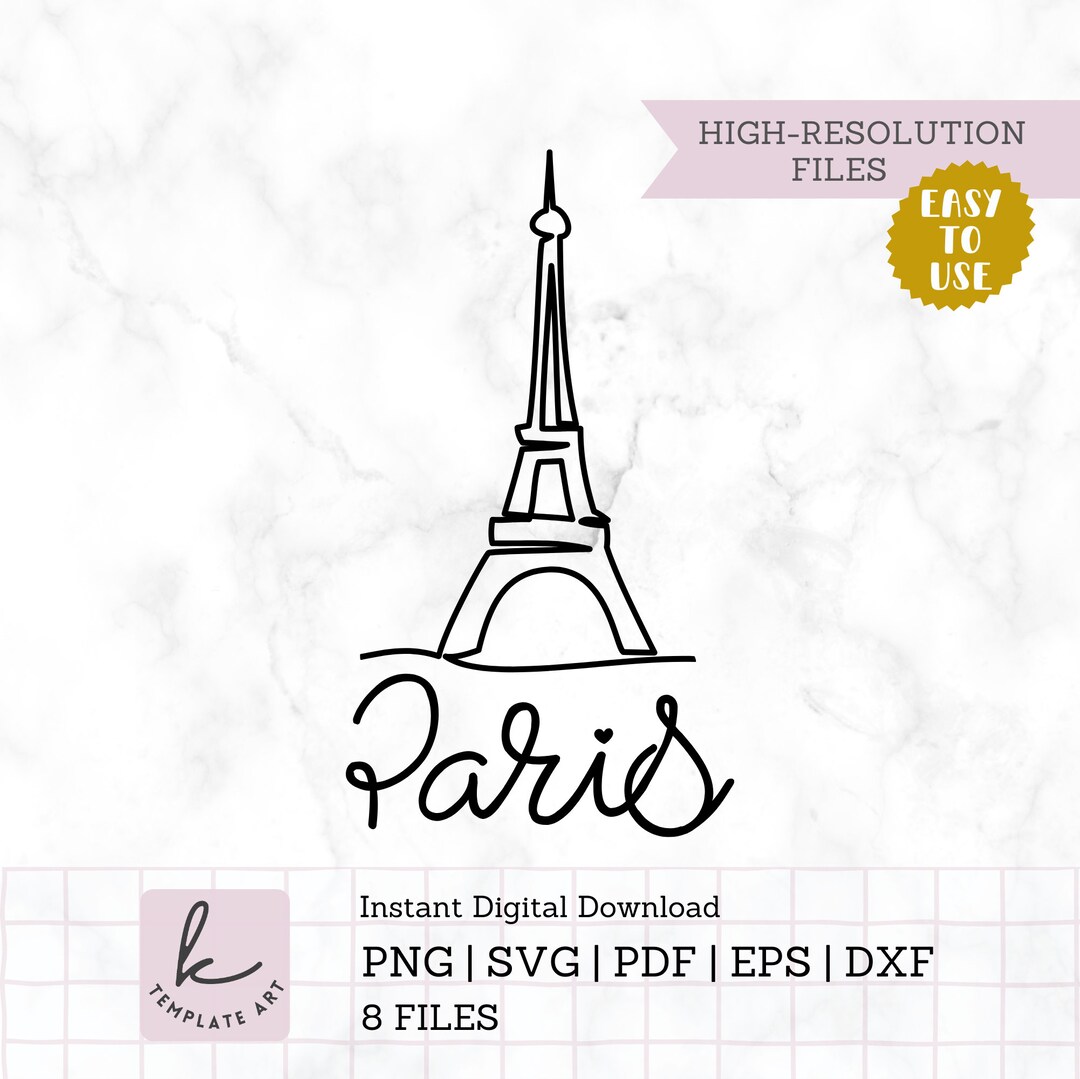 Eiffel Tower Paris Monoline SVG, French City Silhouette (digital ...