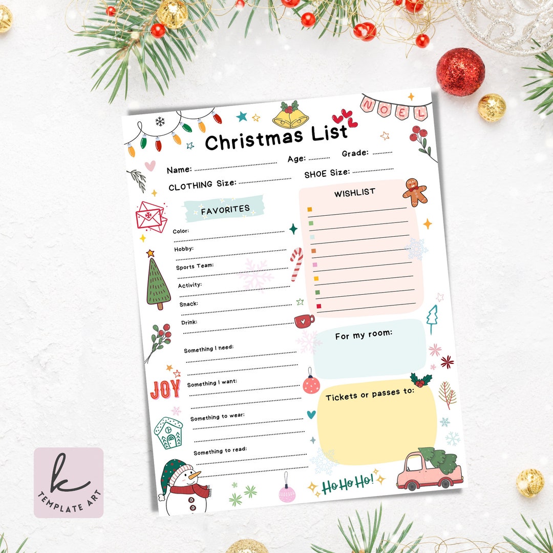 Kids Christmas Wish List, Printable Gift Wish List Jpg, Children's X ...