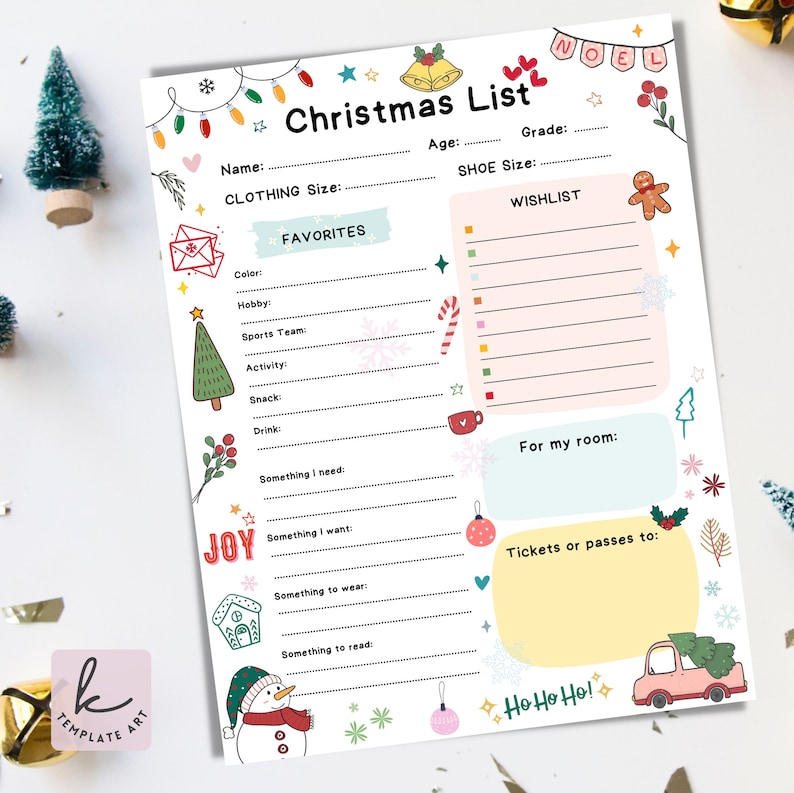 Kids Christmas Wish List, Printable Gift Wish List Jpg, Children's X ...