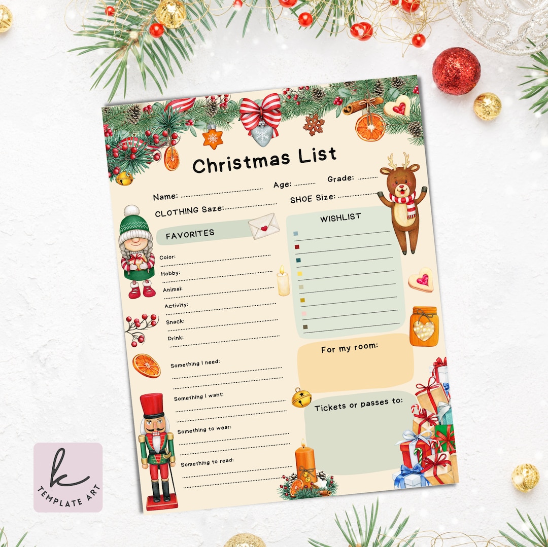 Christmas Wish List Printable for Kids, Watercolor Holiday Wishlist PDF ...