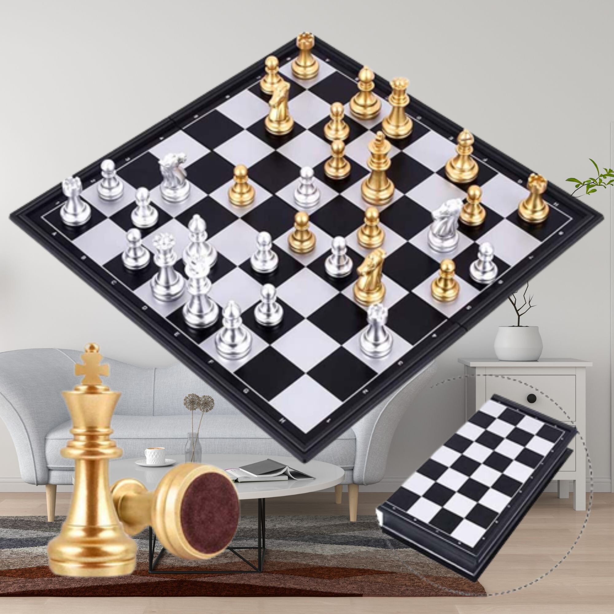 Medieval Chess Set With High Quality Chessboard 32 Gold Silver Chess ...