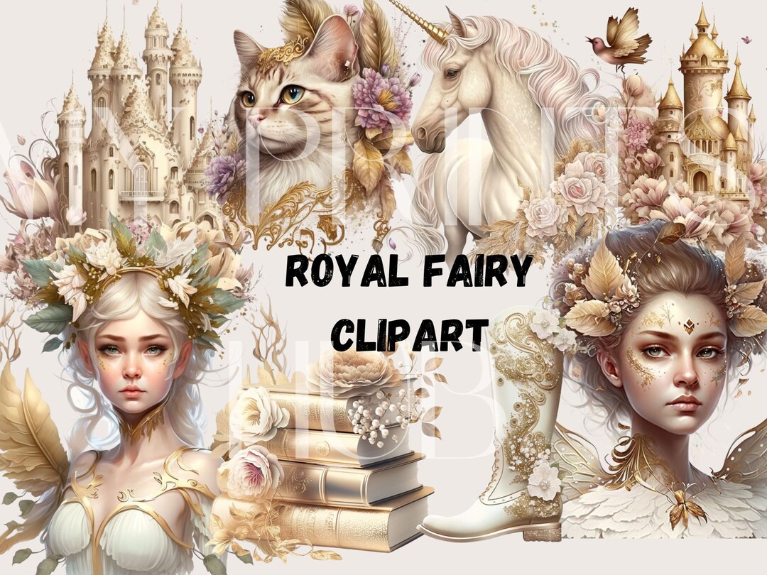 Watercolor Golden Fairy Tale Clipart Colorful Fairy Digital - Etsy