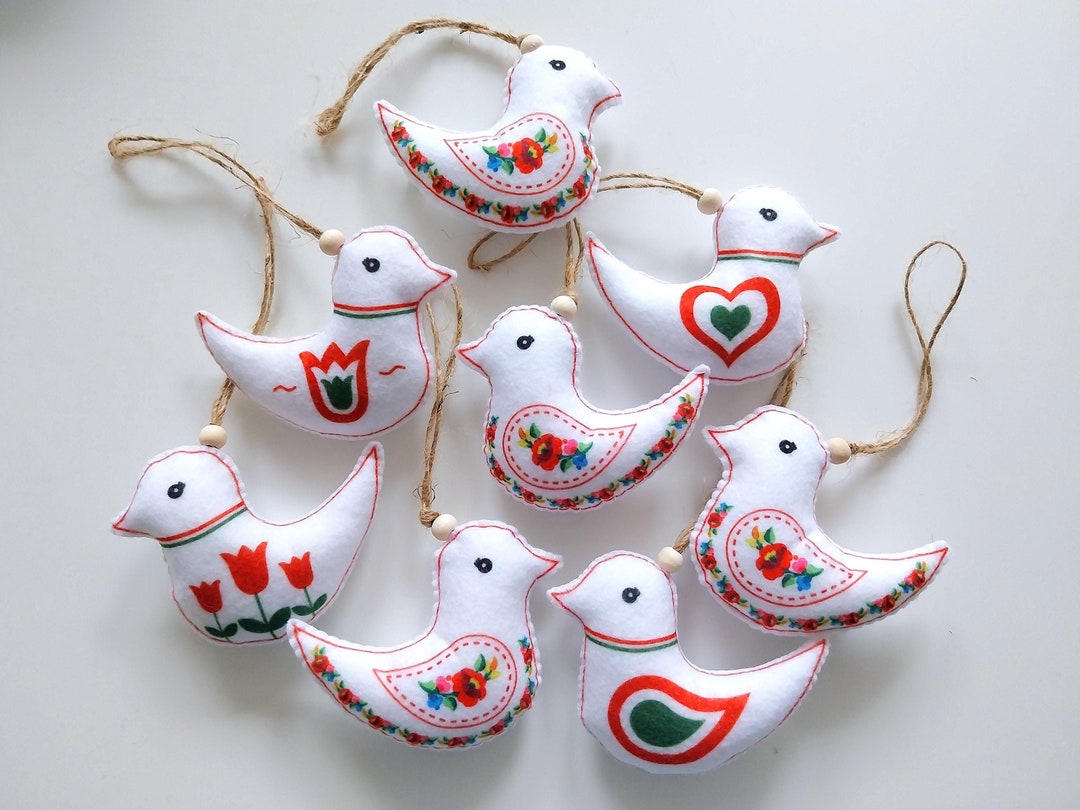 Hungarian Felt Bird Ornament: Kalocsai Folk Embroidery Christmas Decor ...