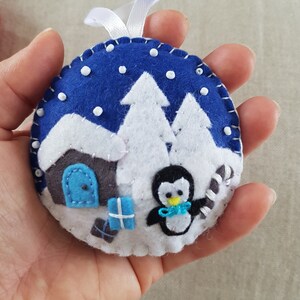 Penguin in the Snowy Forest Christmas Ornament, Felt Penguin Christmas ...