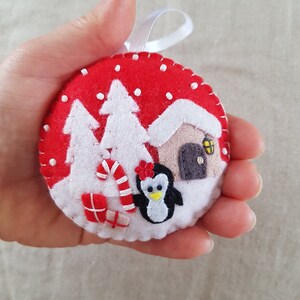 Penguin in the Snowy Forest Christmas Ornament, Felt Penguin Christmas ...