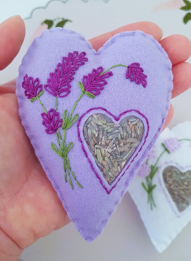Hand Embroidered Felt Lavender Heart Sachet: Calming Aroma - Etsy