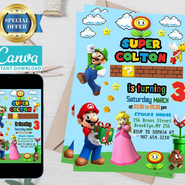 Printable Mario Invitations - Etsy