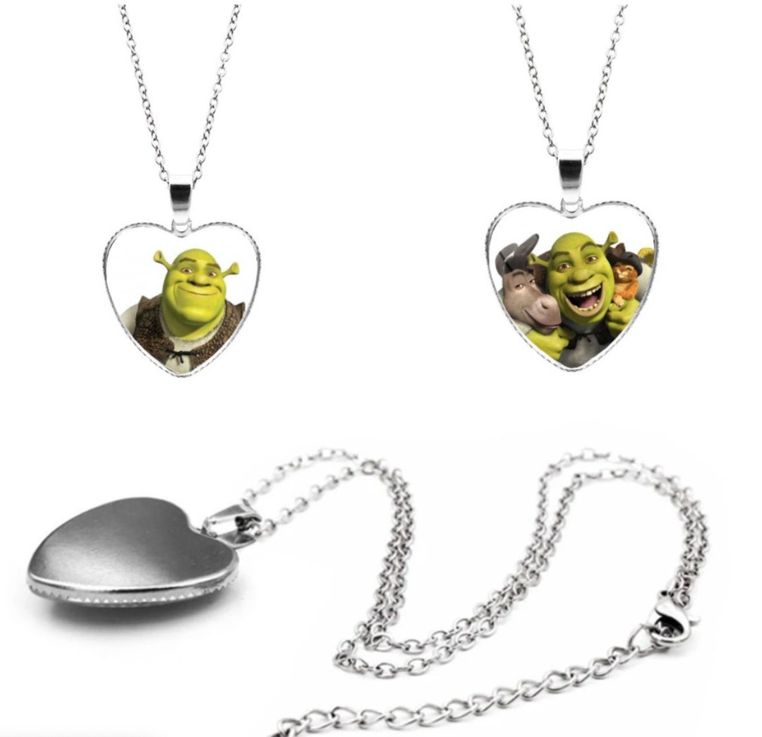 Heart Shaped Shrek Necklaces on Silver Chain Two Designs - Etsy
