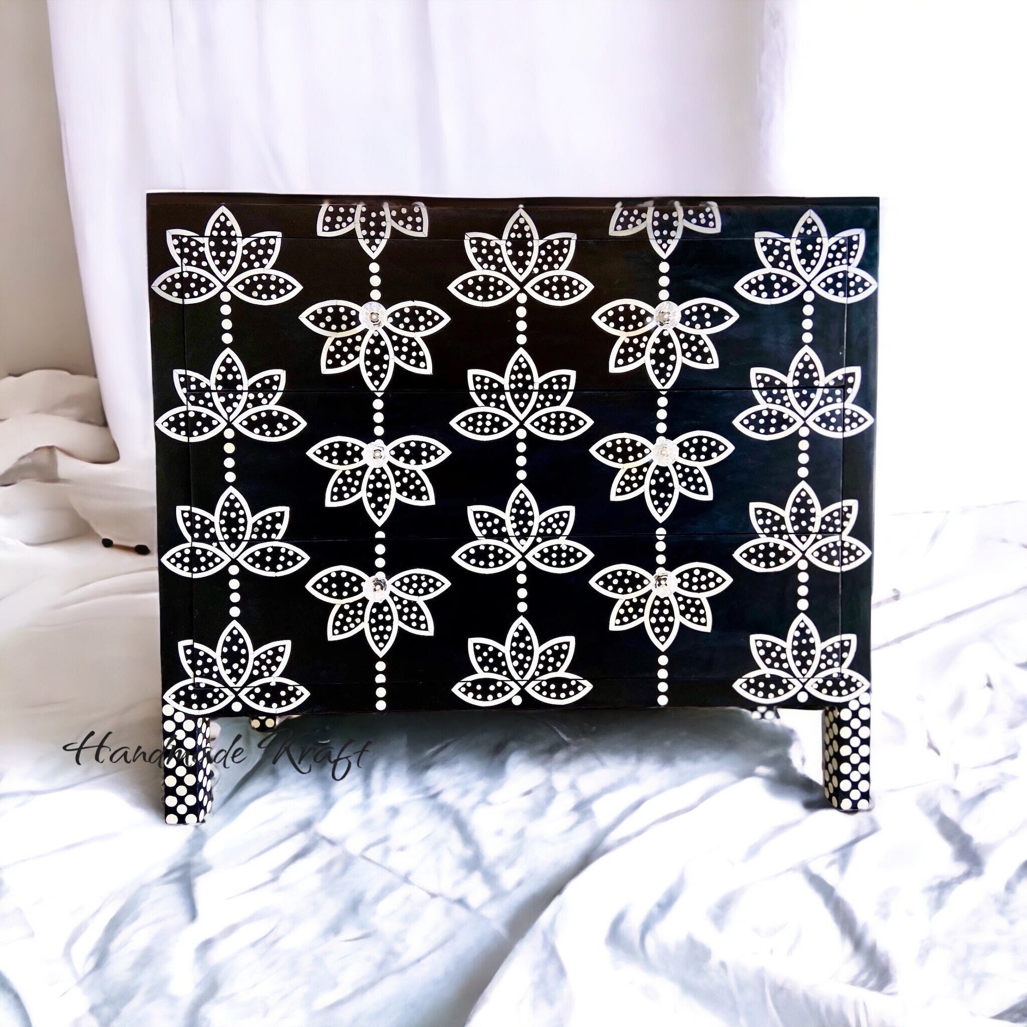 Gorgeous Bone Inlay Lotus Pattern Three Drawer Dresser / Chest ...