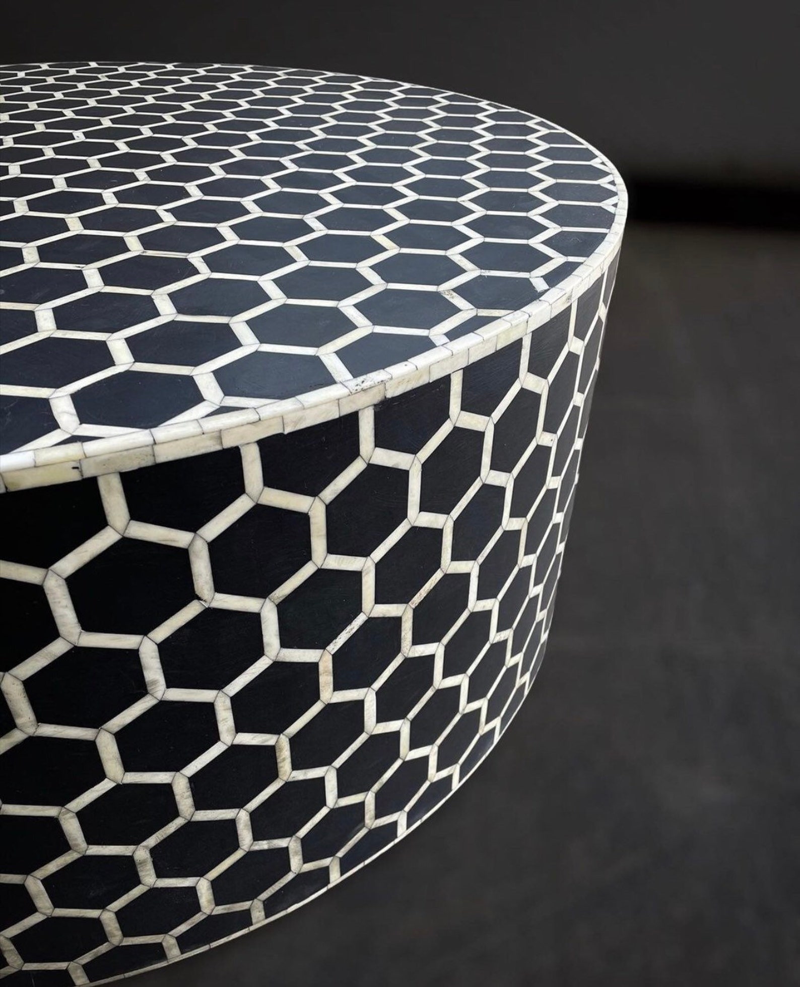 Luxurious Bone Inlay Honeycomb Pattern on Wooden Round Coffee - Etsy