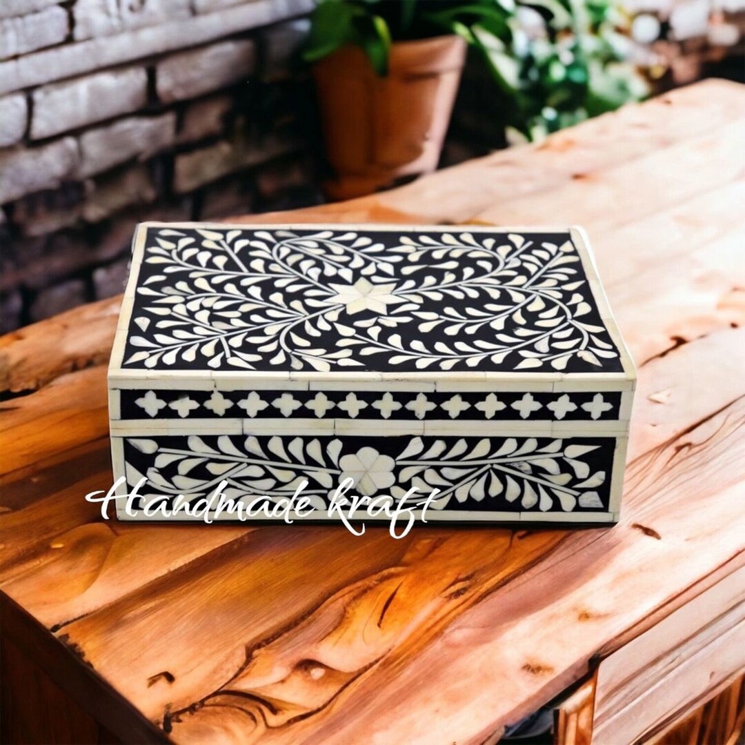 Beautiful, Handmade and Luxurious Bone Inlay Wooden Jewellery Storage Box in Floral Pattern ...