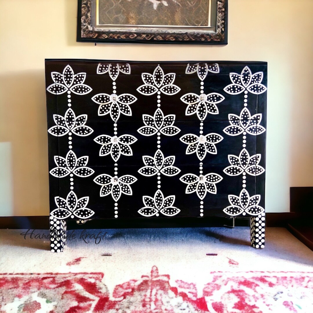 Gorgeous Bone Inlay Lotus Pattern Three Drawer Dresser / Chest ...