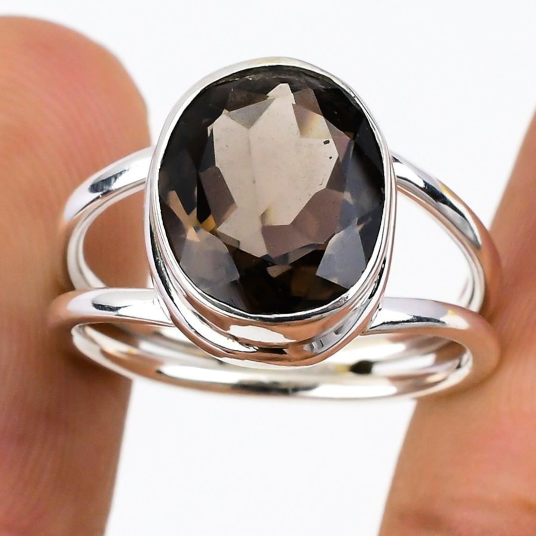 Natural Smoky Quartz Ring | Handmade Gemstone Jewelry Ring | 925 Sterling Silver Ring | Smoky ...