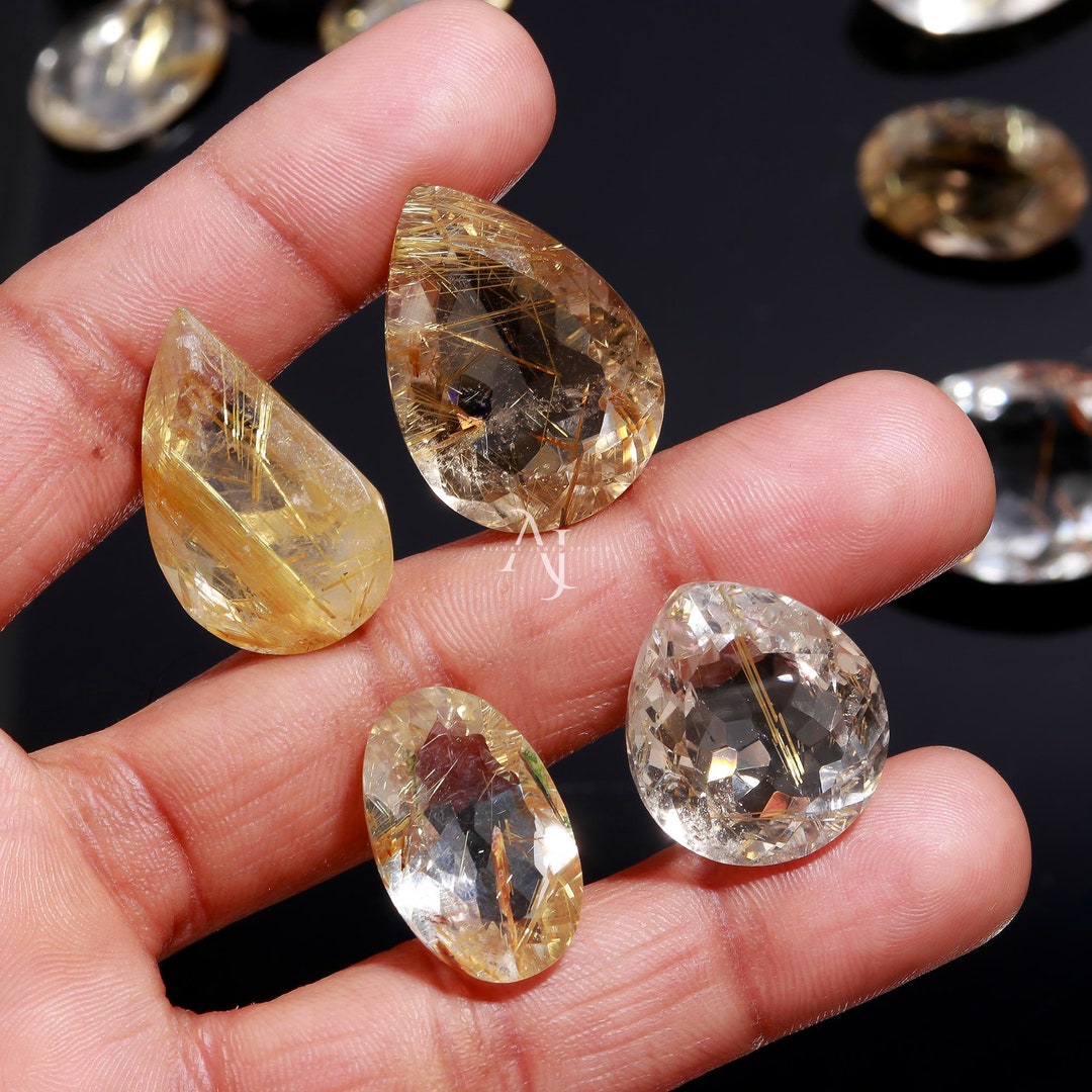 Golden Rutile Gemstone, Golden Rutilated Crystals, Mix Shape Stones ...