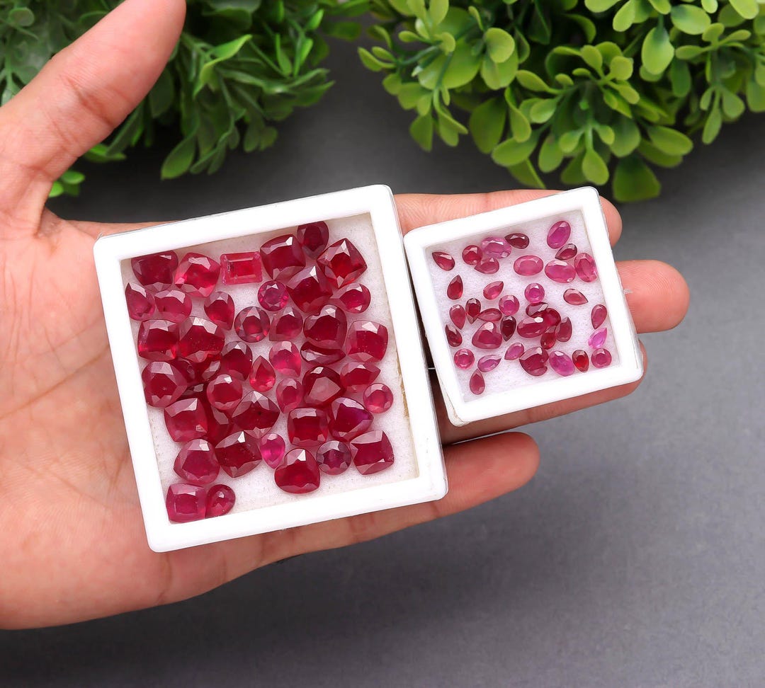 100 Pieces Ruby Faceted Gemstone Mix Shape and Size Ruby Cut Stone ...