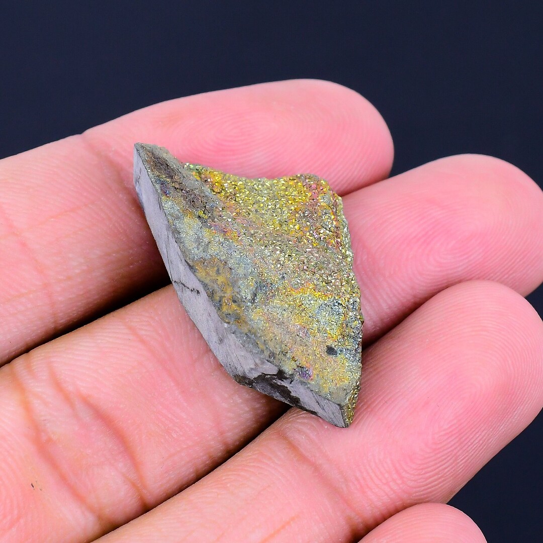 Genuine 34.50 Cts Rainbow Pyrite Gemstone/ Yellow Pyrite Drusy/ Fancy ...
