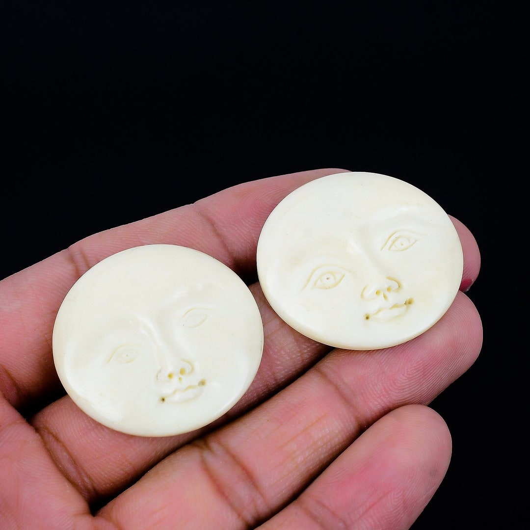 Authentic 38.89 Cts Bone Moon Face Gemstone/ Bone Moon Face Round ...