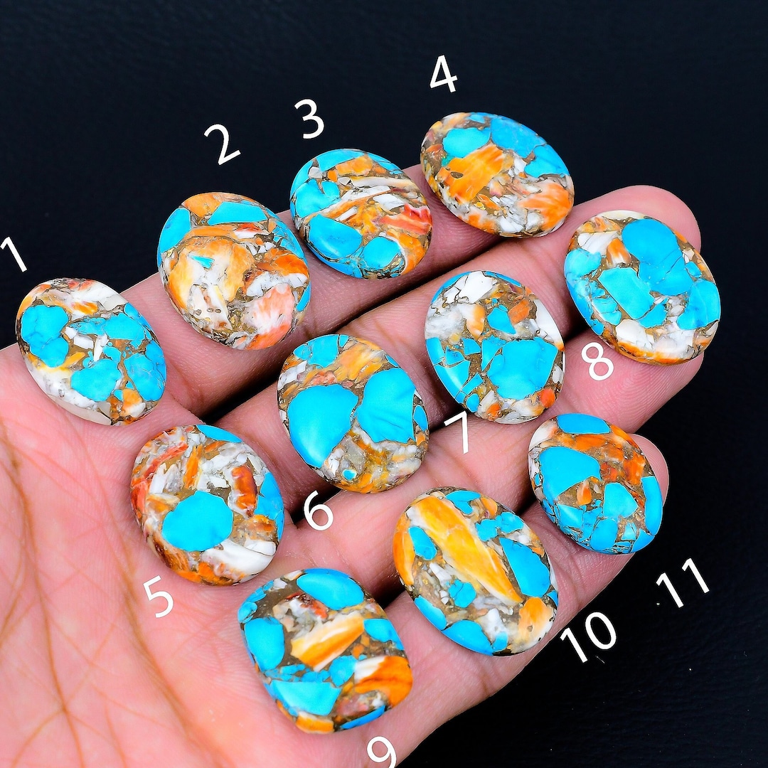 Spiny Oyster Turquoise Gemstone Oval Cut Cabochons 100% Natural Blue ...