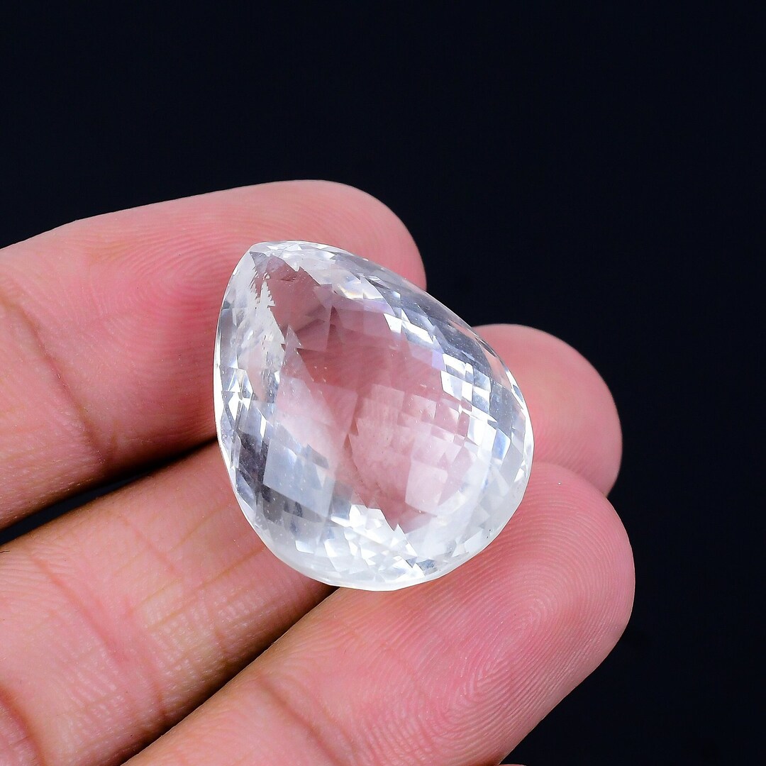 50.95 Cts Crystal Gemstone, Crystal Faceted, Natural Pear White Crystal ...
