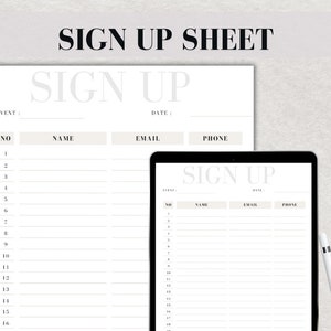 Sign up Sheet | Printable Minimalistic Sign up Sheet | PDF Printable ...