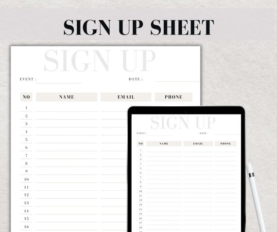 Sign up Sheet Printable Minimalistic Sign up Sheet PDF | Etsy