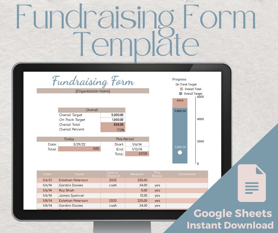 Editable Fundraising Form | Donation Log | Fundraising Log | Google ...