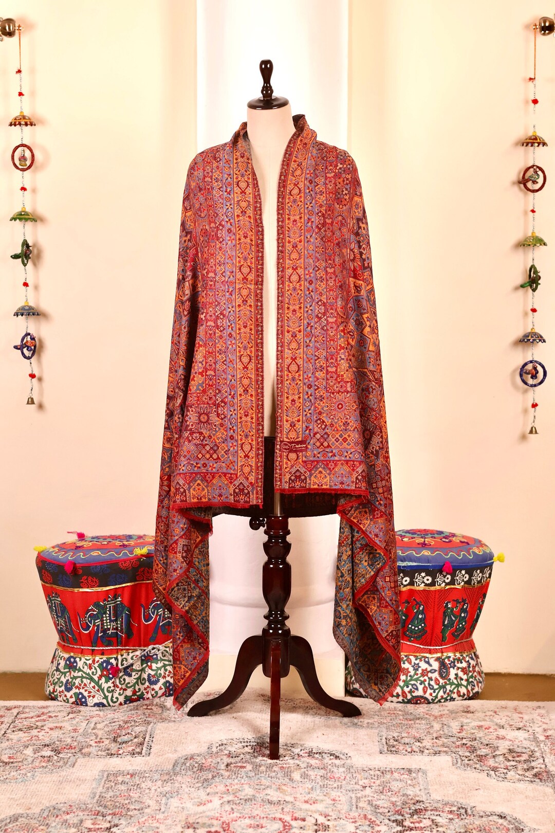 Red Pashmina Cashmere Shawl, Kalamkari Embroidery Kashmiri Pashmina ...