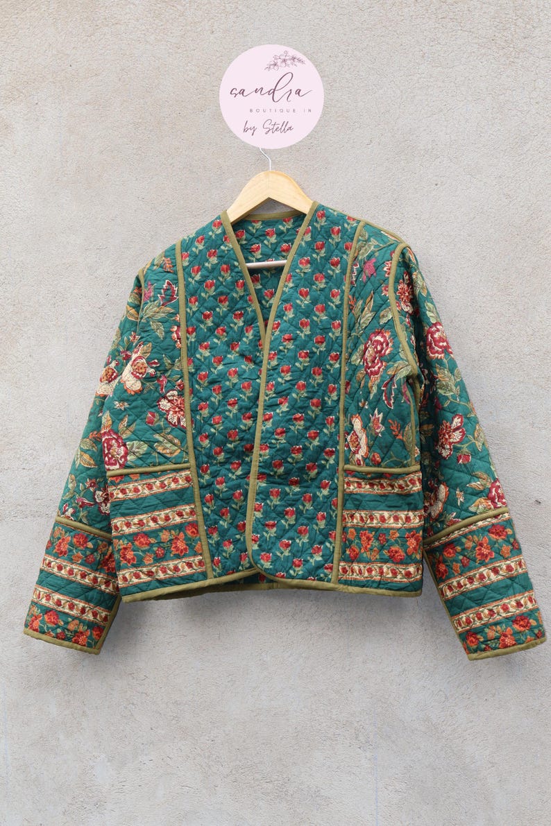 Indian Vintage Quilted Cotton Jacket, Handcrafted Boho Floral ...