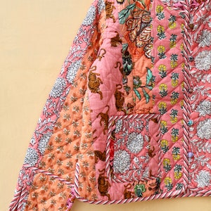 Indian Handmade Patchwork Cotton Quilted Jacket, Vintage Peach New ...