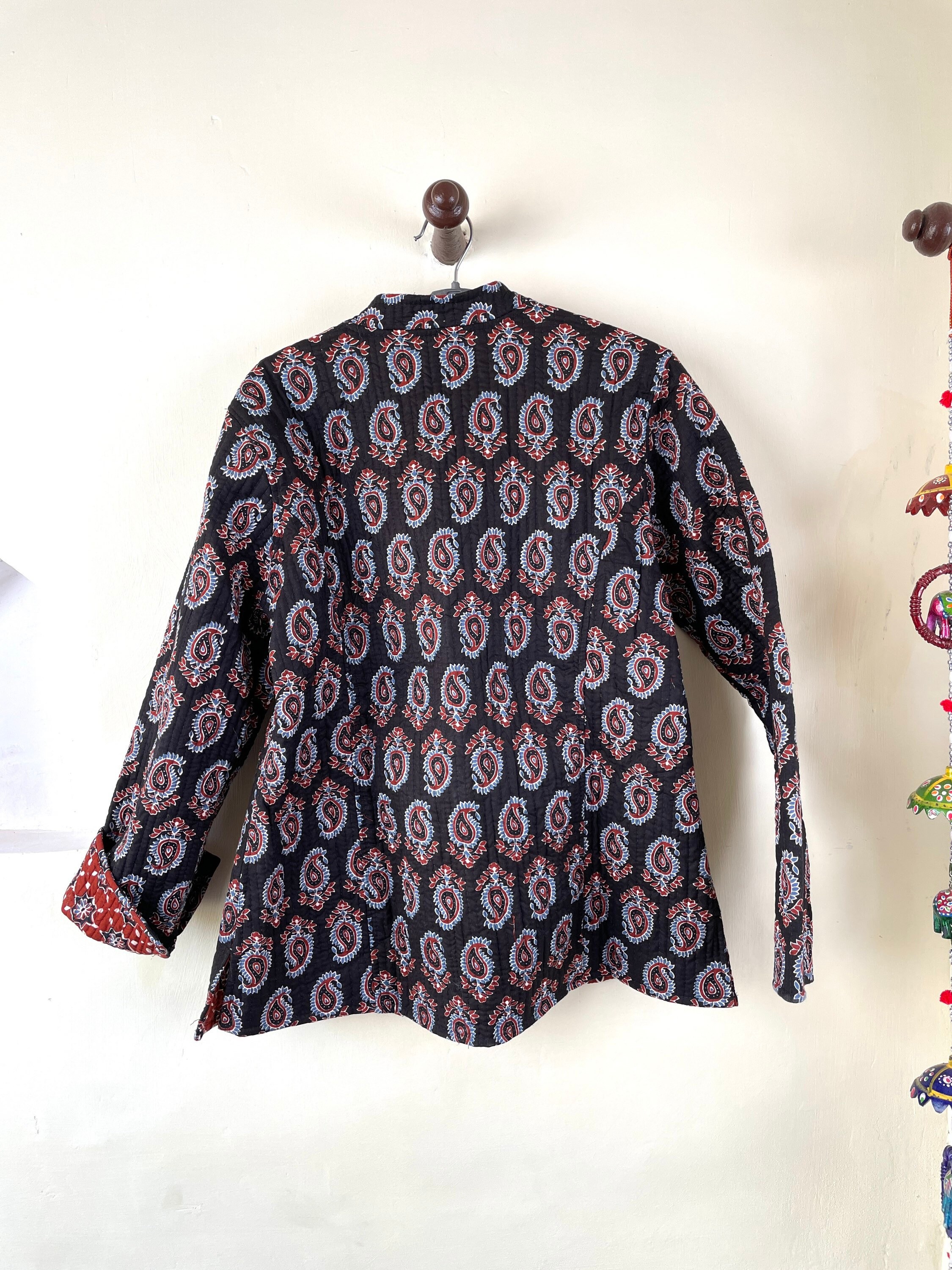 Indian Handmade Quilted Fabric Jacket Stylish Black & Red - Etsy