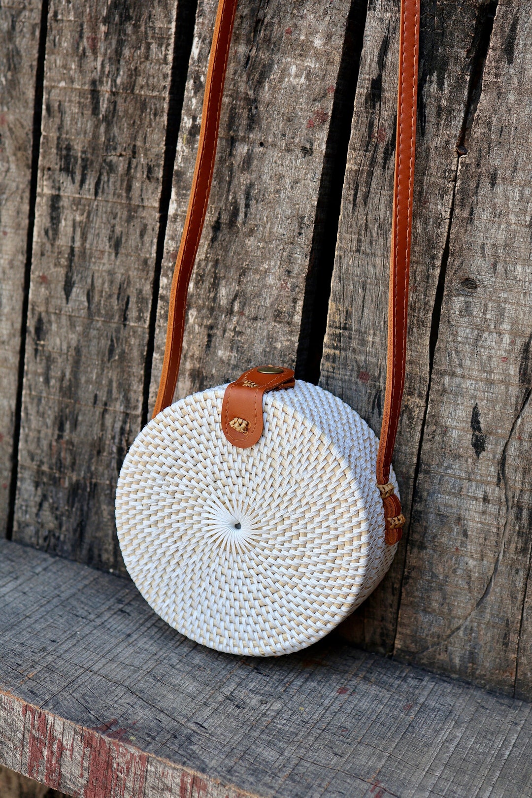 Classic Round White Rattan Bag, Bali Bags, Handwoven Crossbody Purse ...
