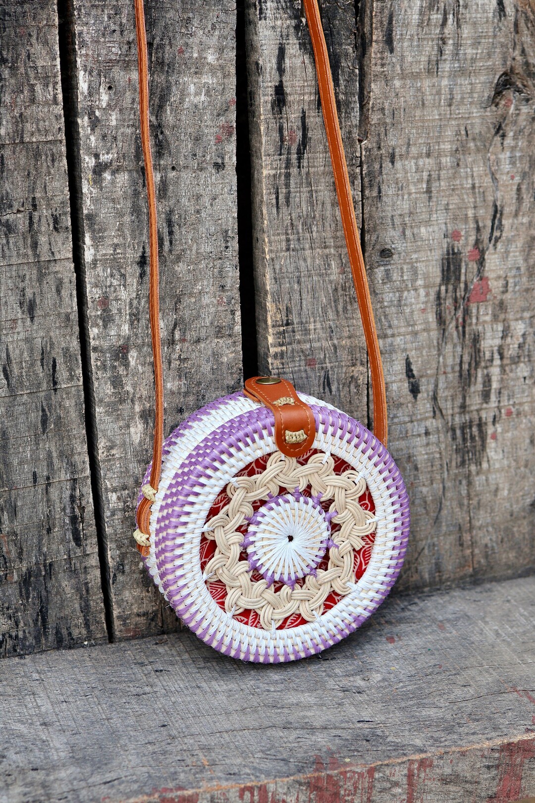 Round Rattan Bag With Braid Pattern, Bali Bags, Handwoven Crossbody ...