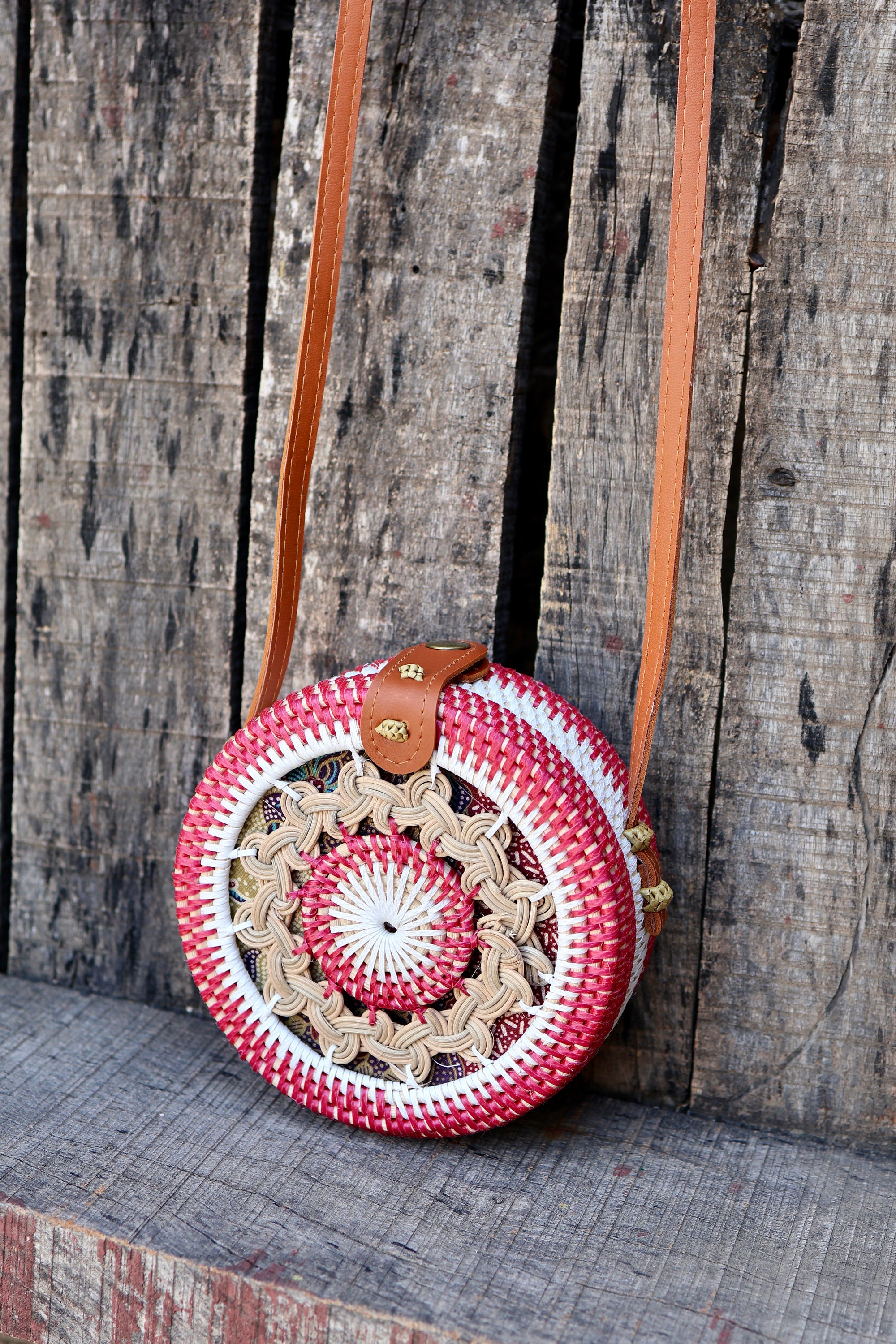 Round Rattan Bag With Braid Pattern, Bali Bags, Handwoven Crossbody ...