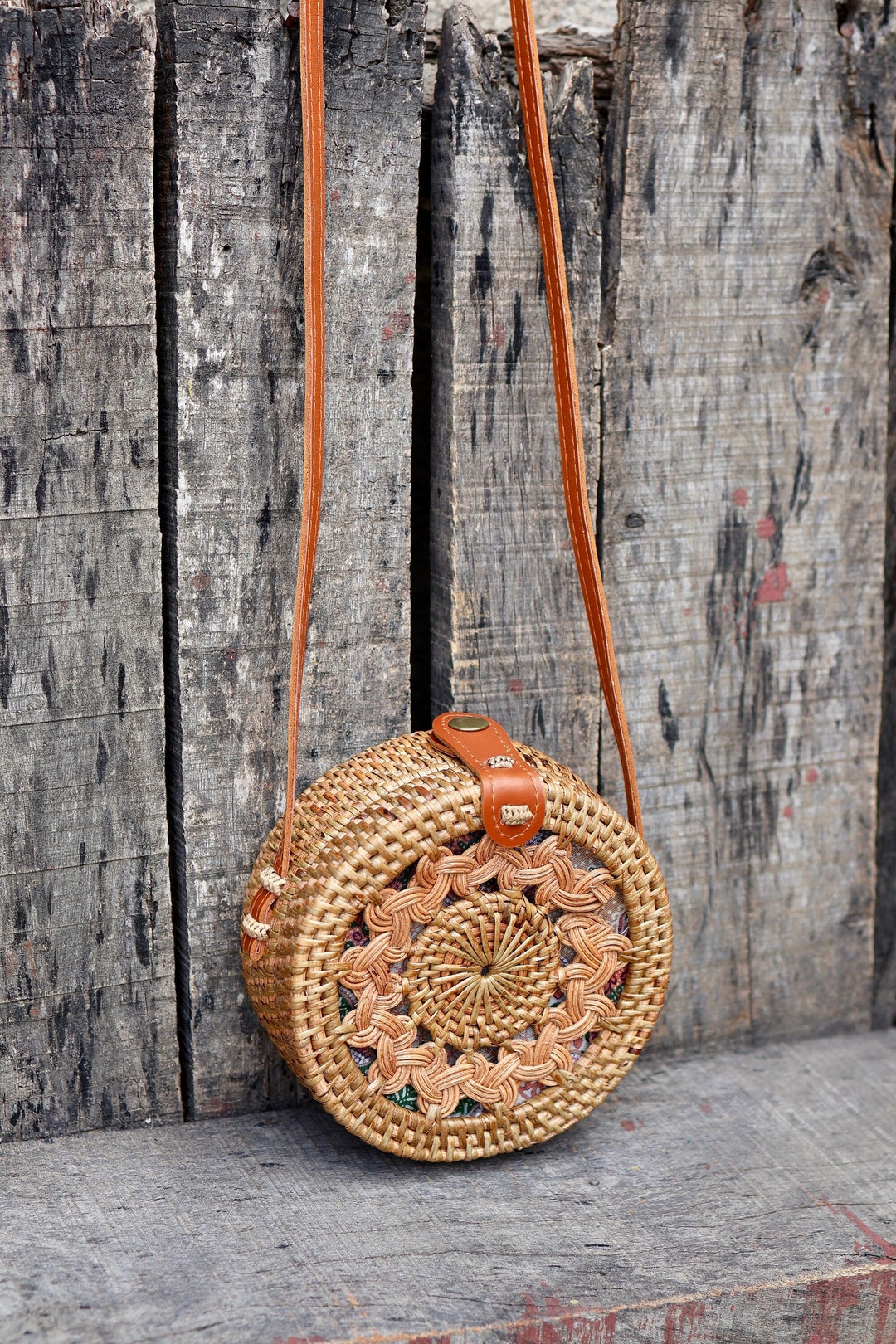 Round Rattan Bag With Braid Pattern, Bali Bags, Handwoven Crossbody ...
