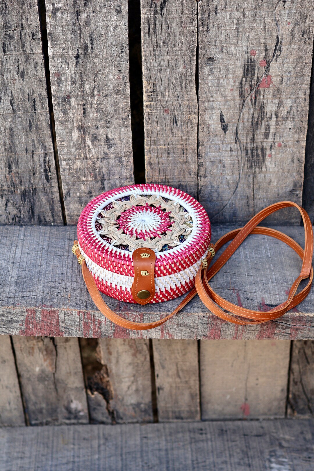 Round Rattan Bag With Braid Pattern, Bali Bags, Handwoven Crossbody ...