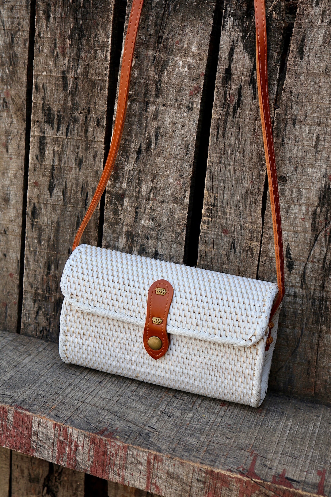White Rattan Bali Bag, Shoulder Bag, Handwoven Crossbody Purse, Braided ...