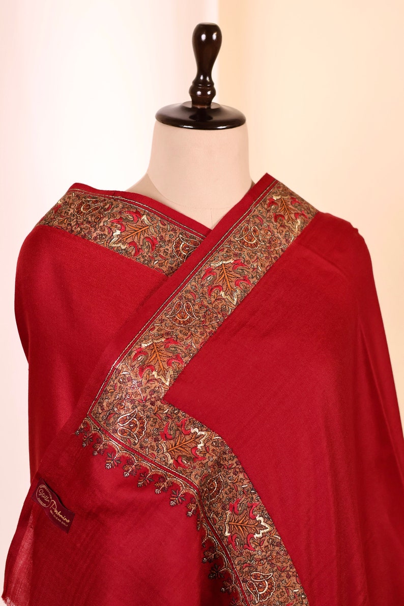Elegant Pashmina Cashmere Shawl, Red Handmade Kashmiri Pashmina Silk ...