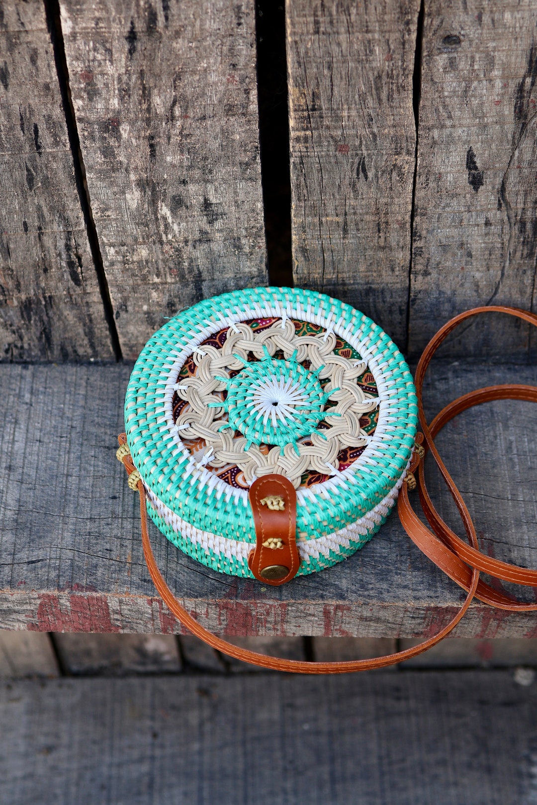 Round Rattan Bag With Braid Pattern, Bali Bags, Handwoven Crossbody ...