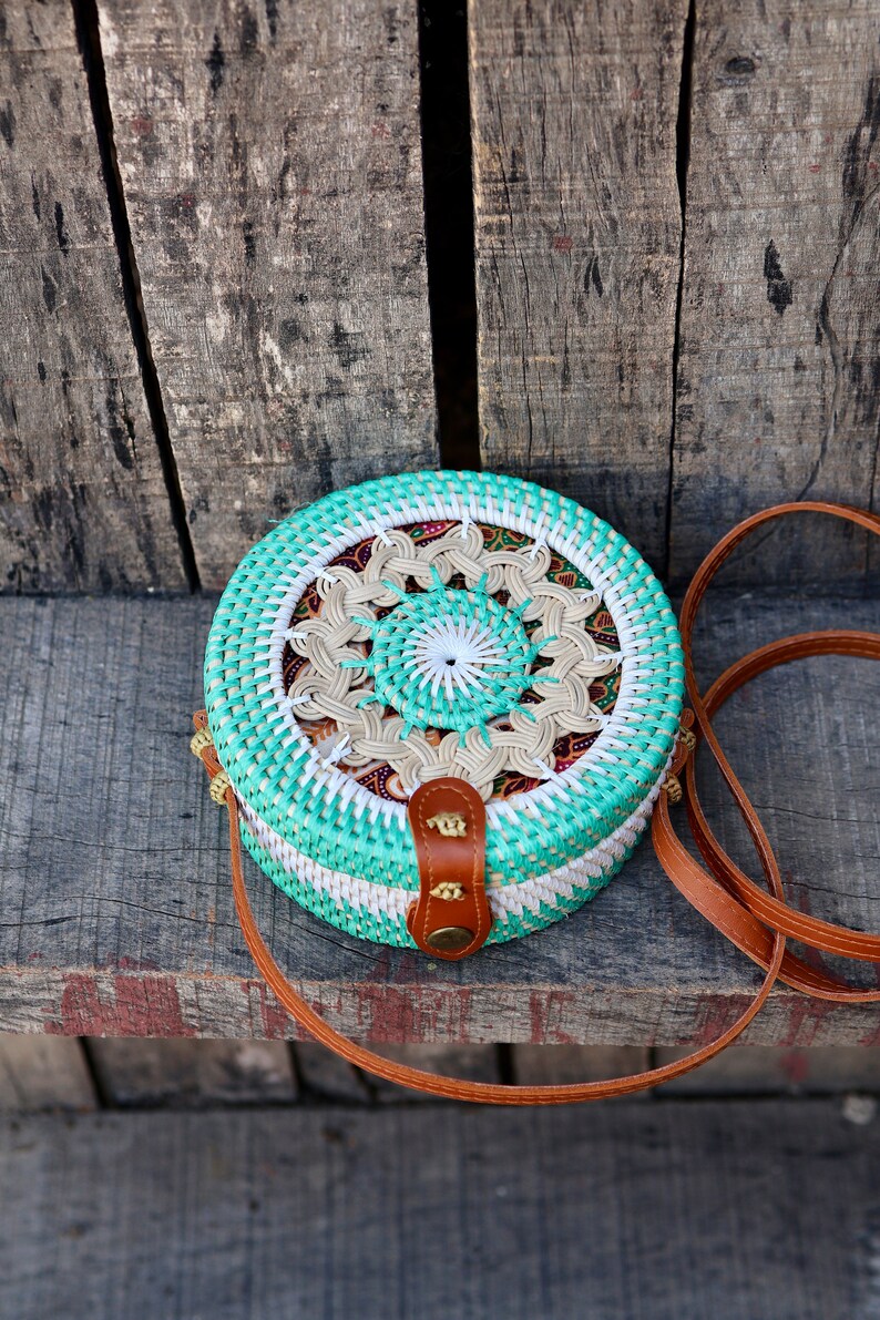 Round Rattan Bag With Braid Pattern, Bali Bags, Handwoven Crossbody ...