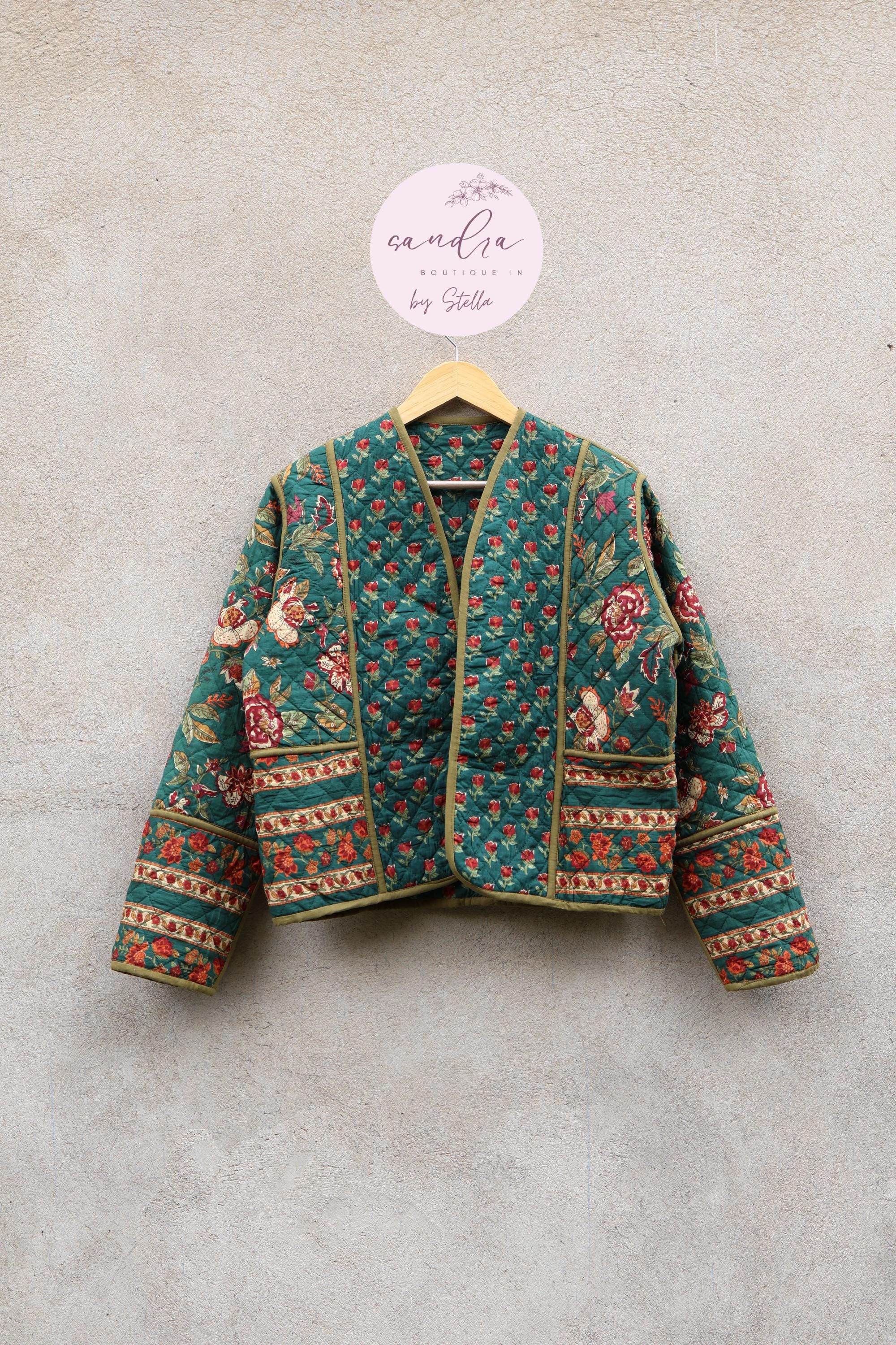 Indian Vintage Quilted Cotton Jacket, Handcrafted Boho Floral ...